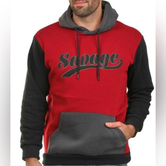 Original Deluxe | Shirts | Mens Color Block Savage Fleece Hoodie Burgundy Nwt Front Pockets Pull ...